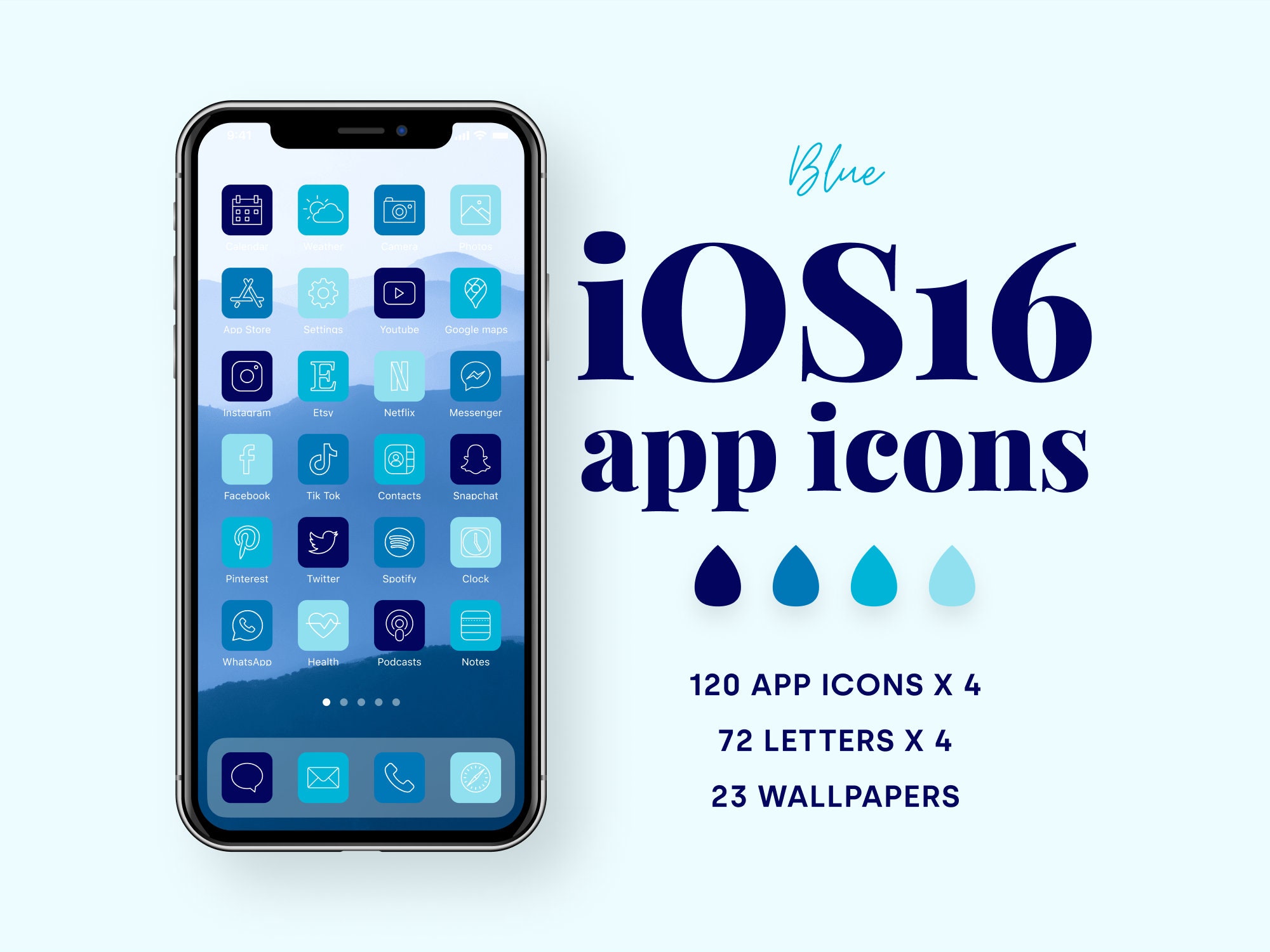 Ios 16 App Icons Pack Blue Theme | 120 Blue iPhone Icons in 4 Colors ...