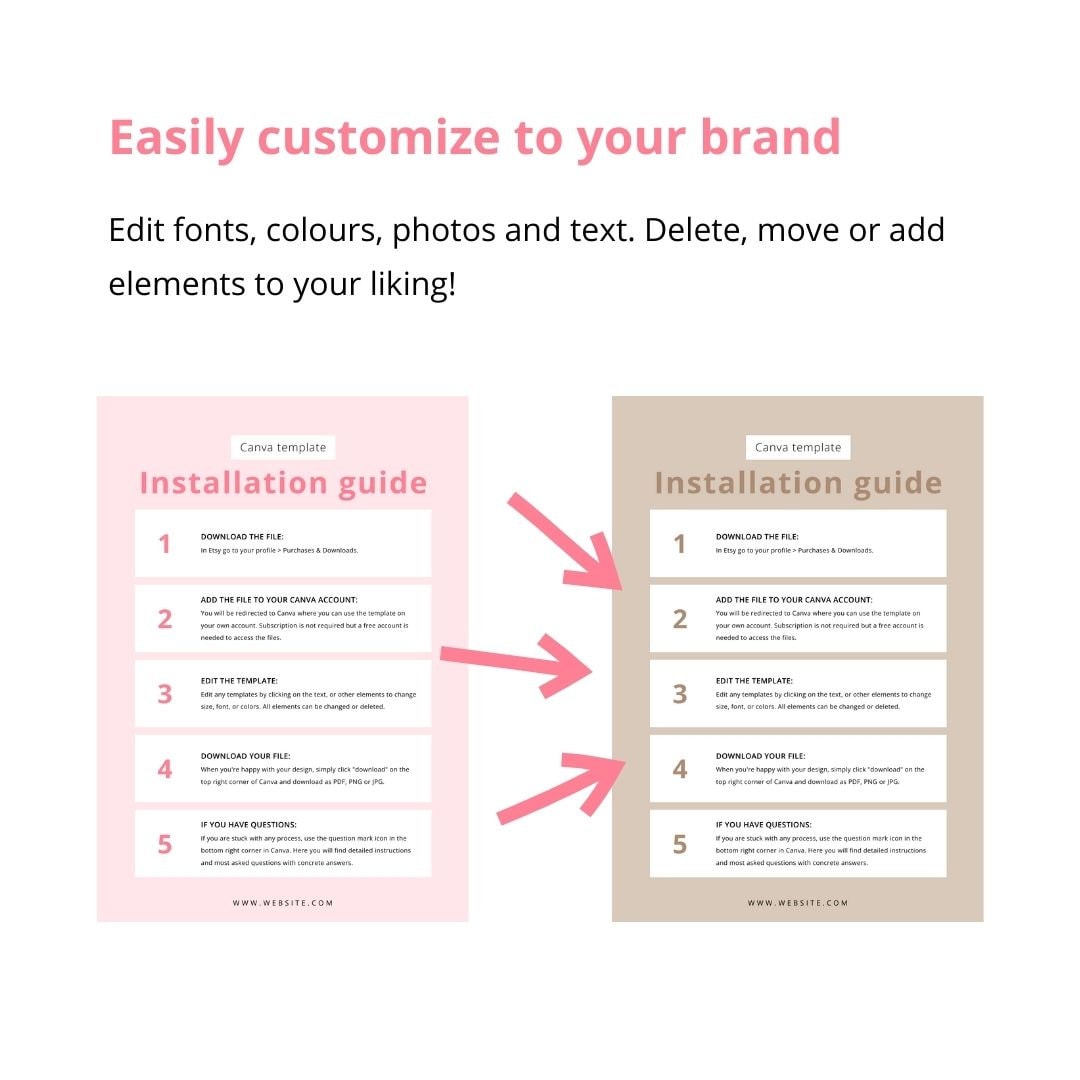 8 Installation Guide Templates | Pink Editable Canva Template ...