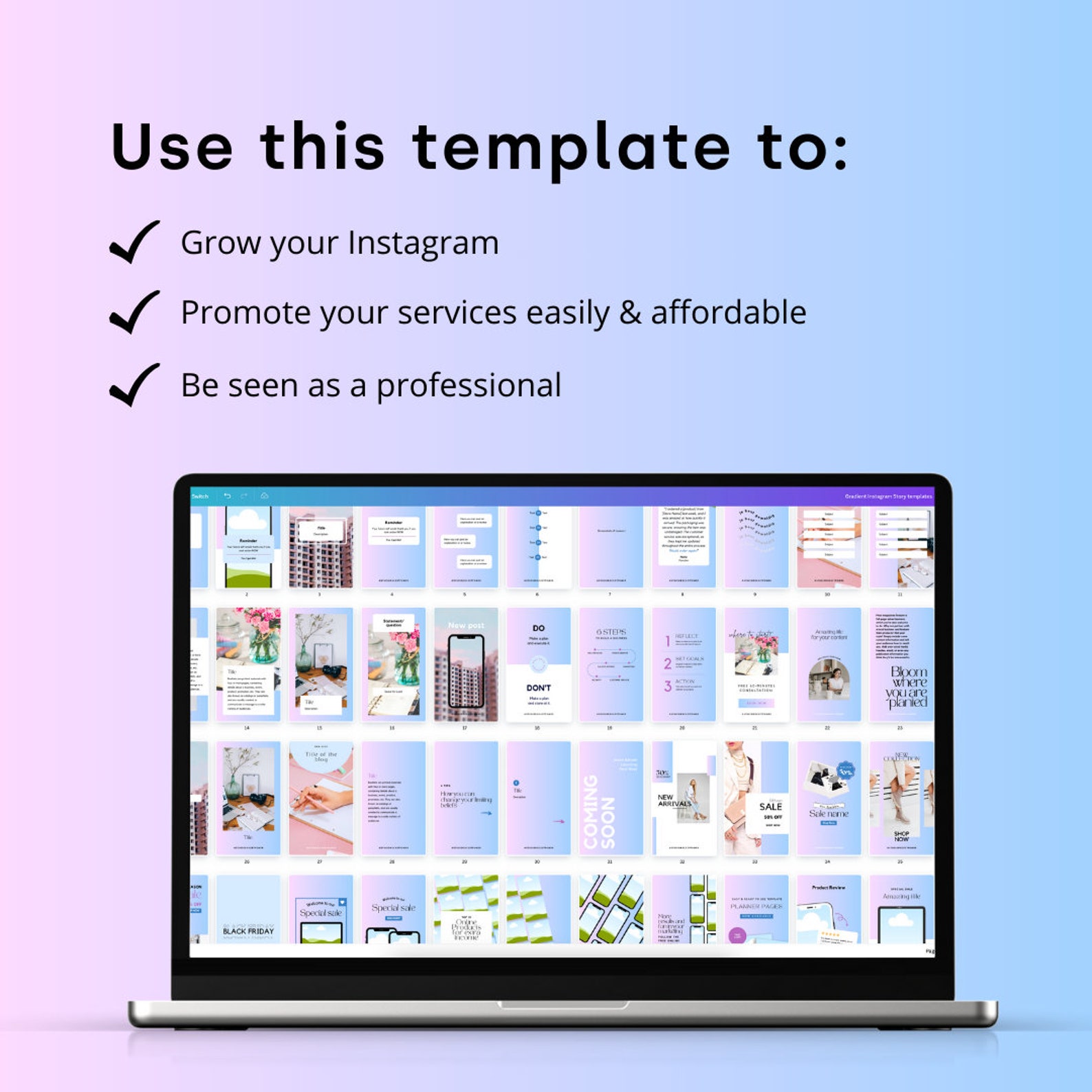 50 Instagram Story Canva Templates Pink Blue Gradient | Create ...