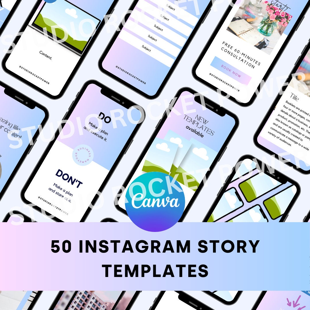50 Instagram Story Canva Templates Pink Blue Gradient | Create ...
