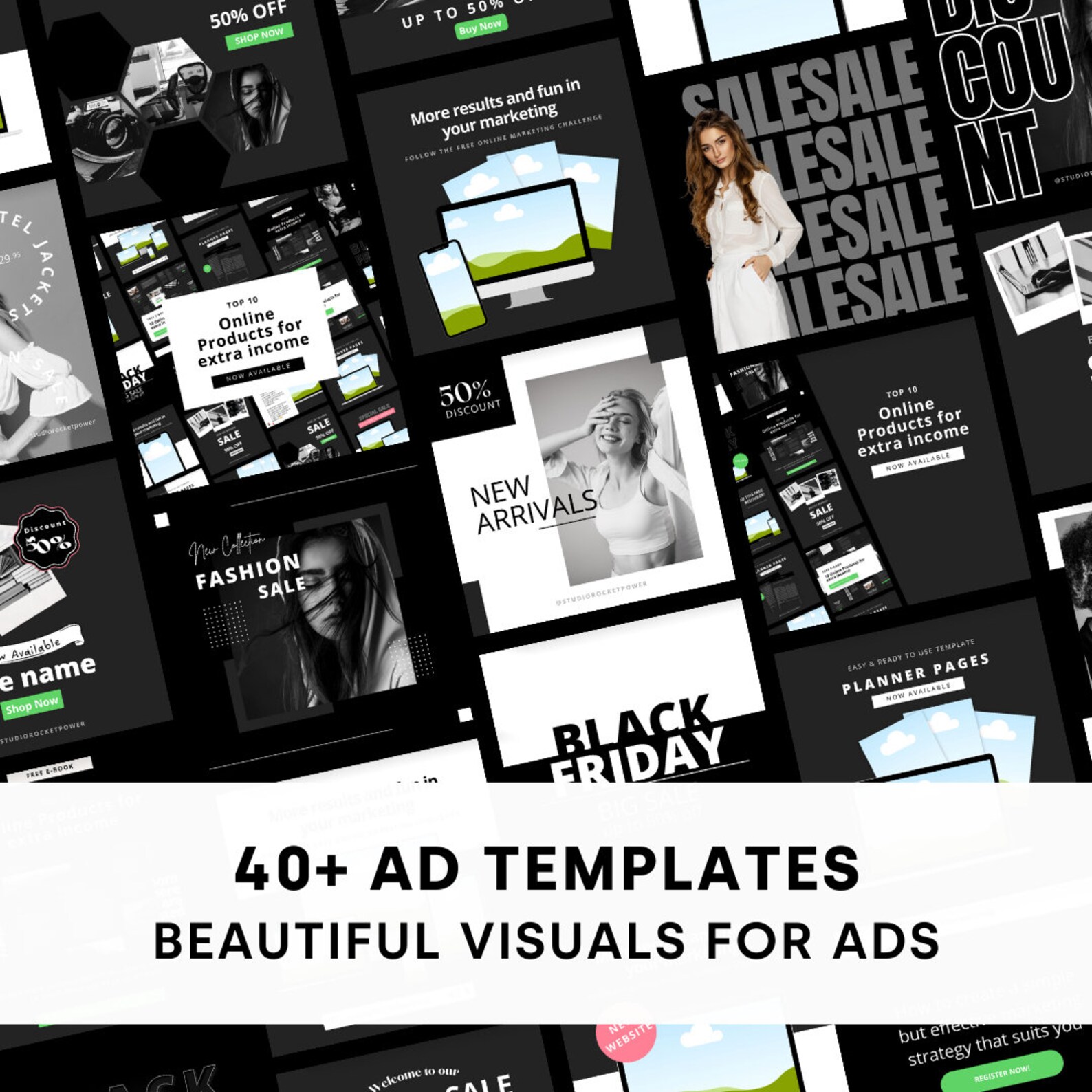 Black & White Branding Kit | Business Logo, Website Template, Social ...