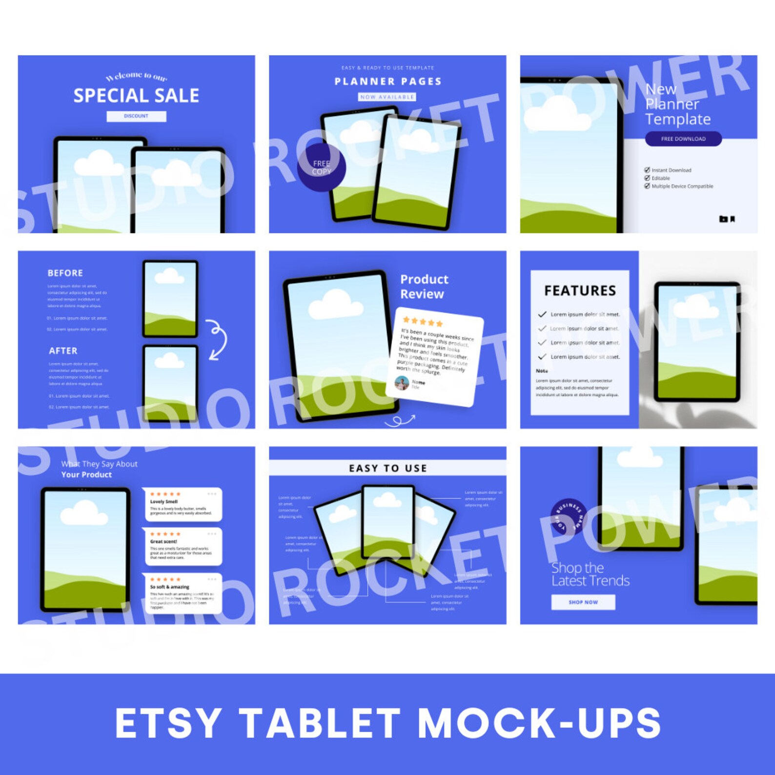 40 Blue Tablet Mock-up Templates to Sell on Etsy | Canva Templates ...