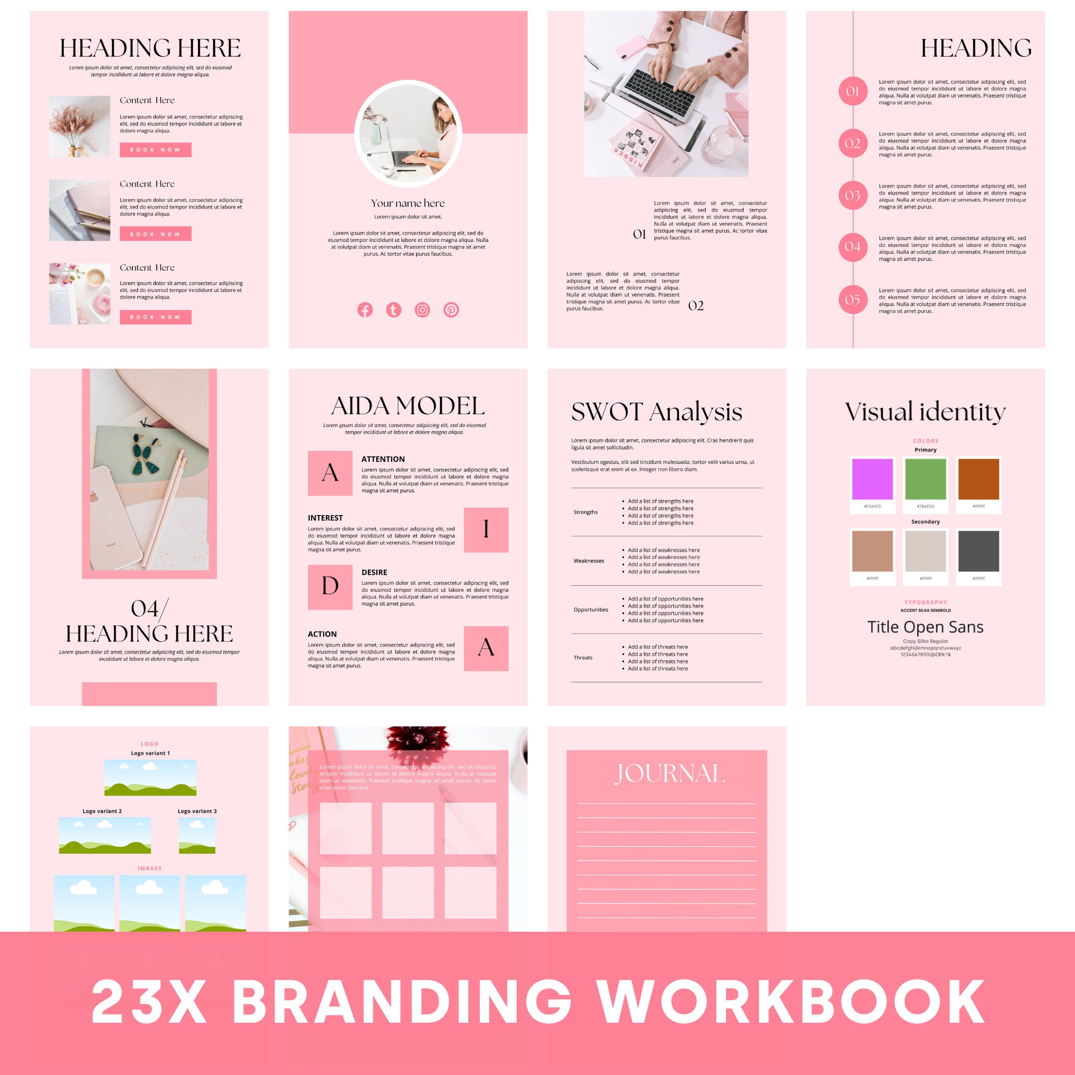 23 Pages Pink Complete Brand Book Branding Ebook / Workbook Template ...
