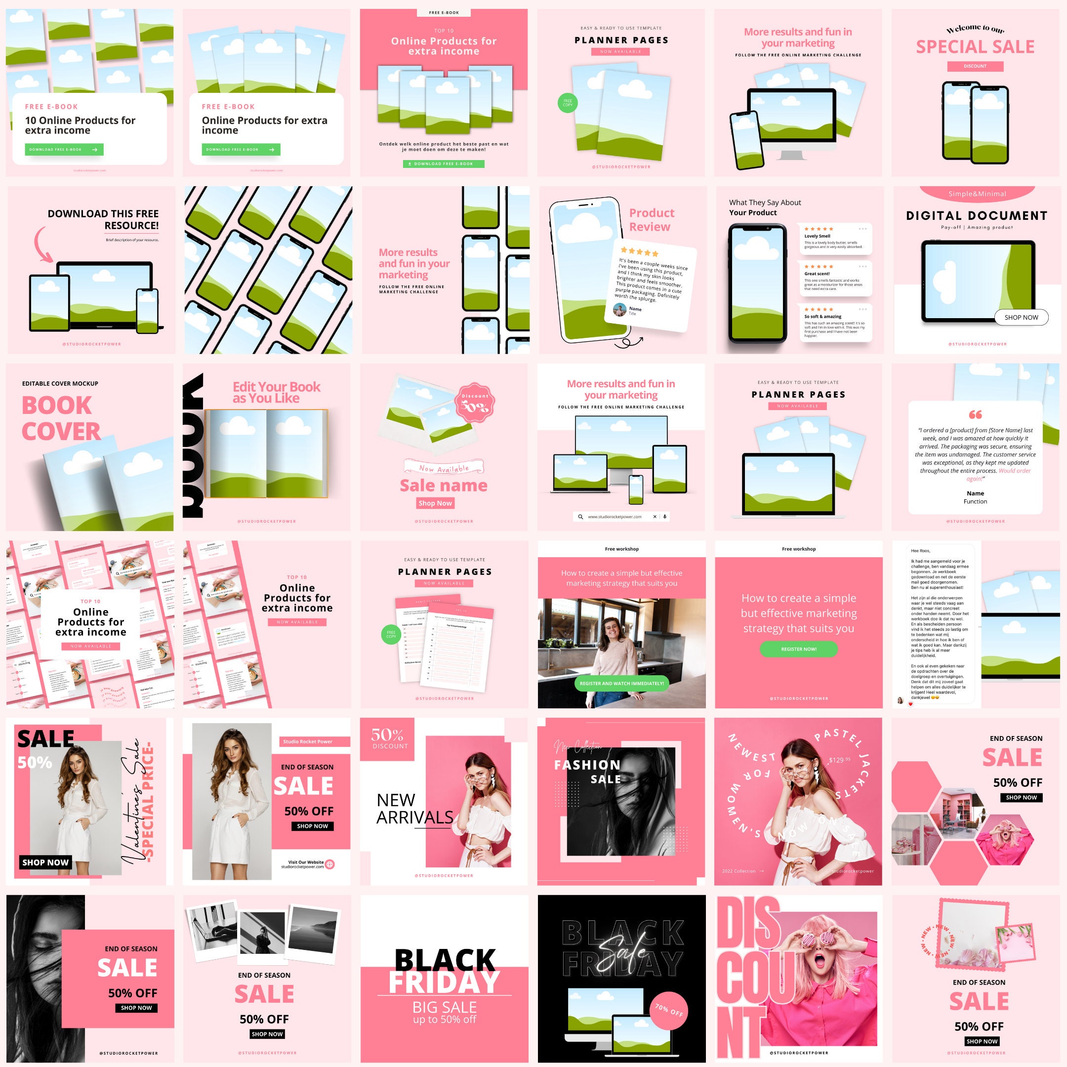Pink Instagram Template Kit Social Media Templates Canva Templates Mock ...