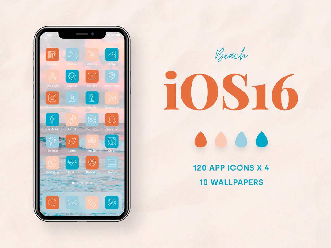 Ios 16 App Icons Pack Beach Theme | 120 Blue and Beige iPhone Icons in ...