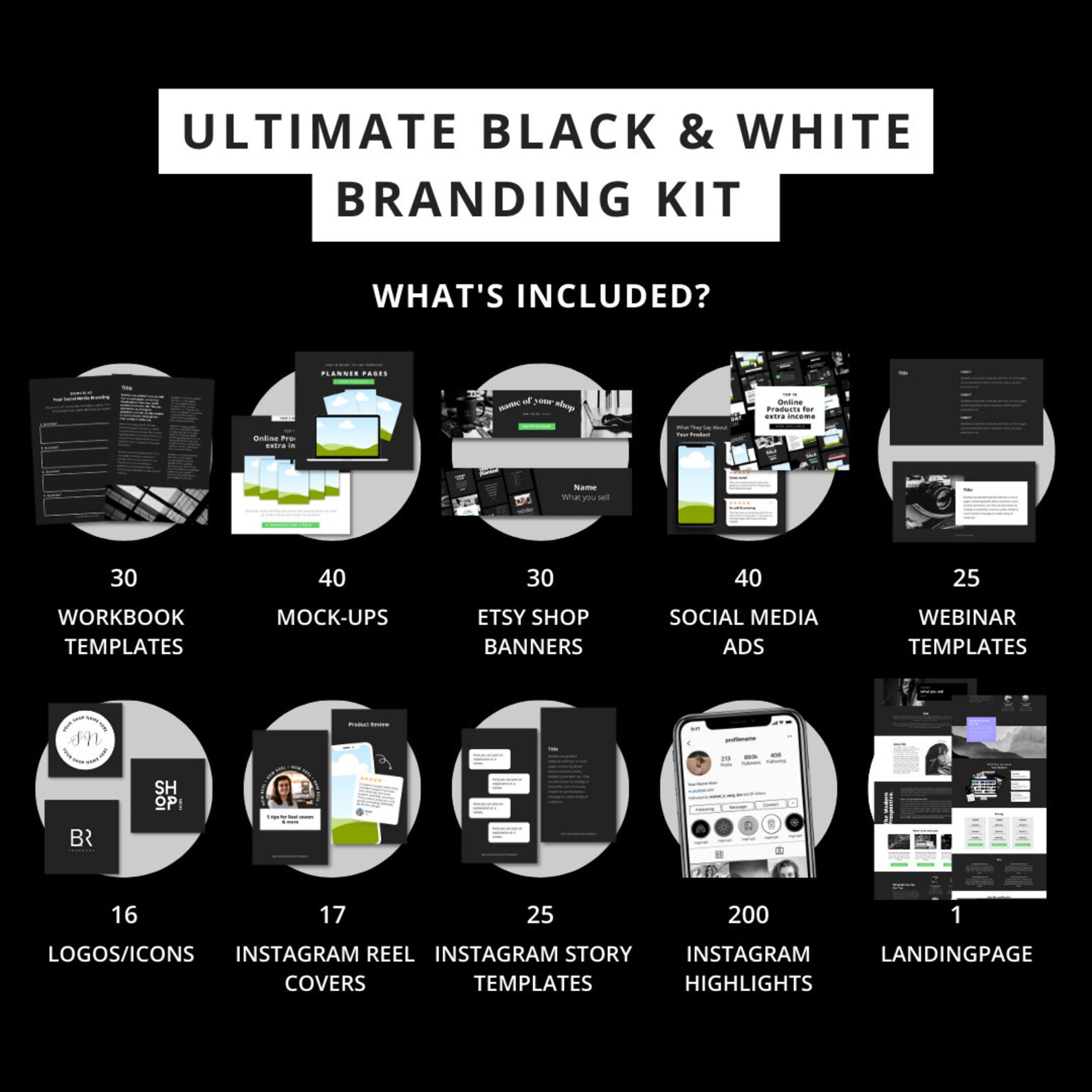 Black & White Branding Kit | Business Logo, Website Template, Social ...