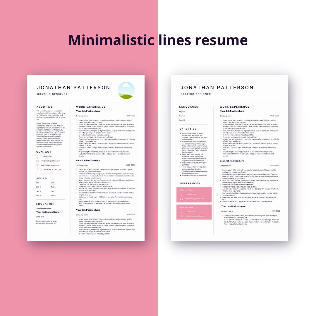 Pink Professional Resume Template for Canva, CV & Cover Letter - Etsy