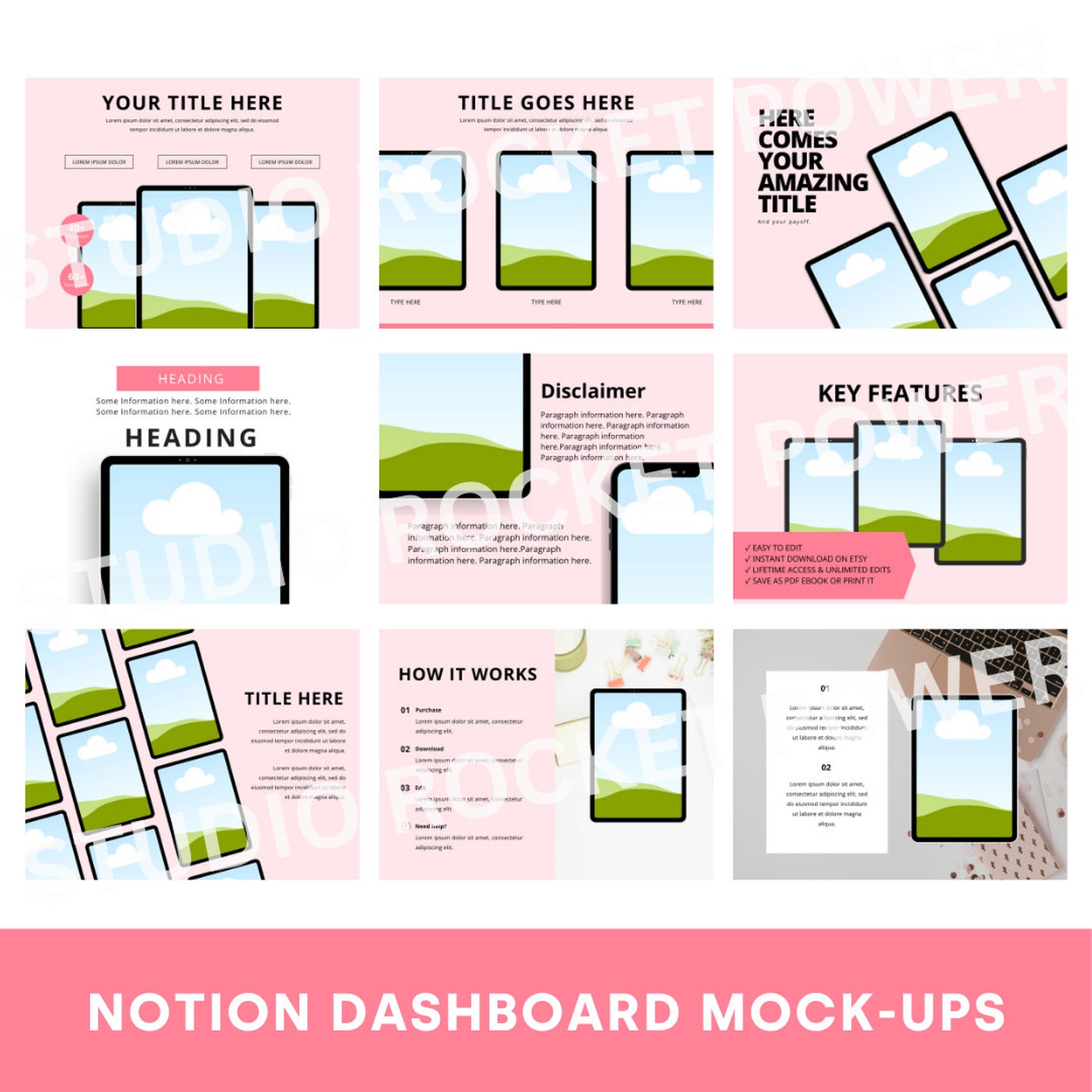 45 Notion Dashboard Mockup Templates Bundle | Editable Canva Templates ...