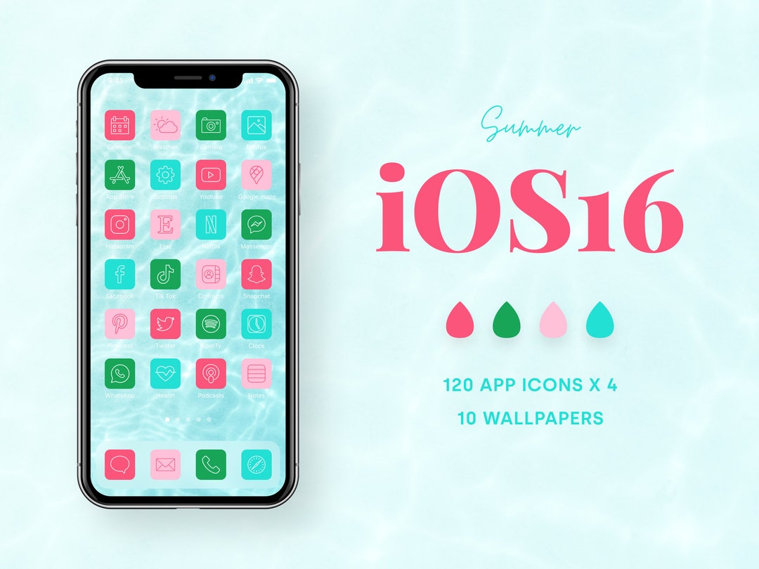 Ios 16 App Icons Pack Summer Theme | 120 Bright iPhone Icons in 4 ...