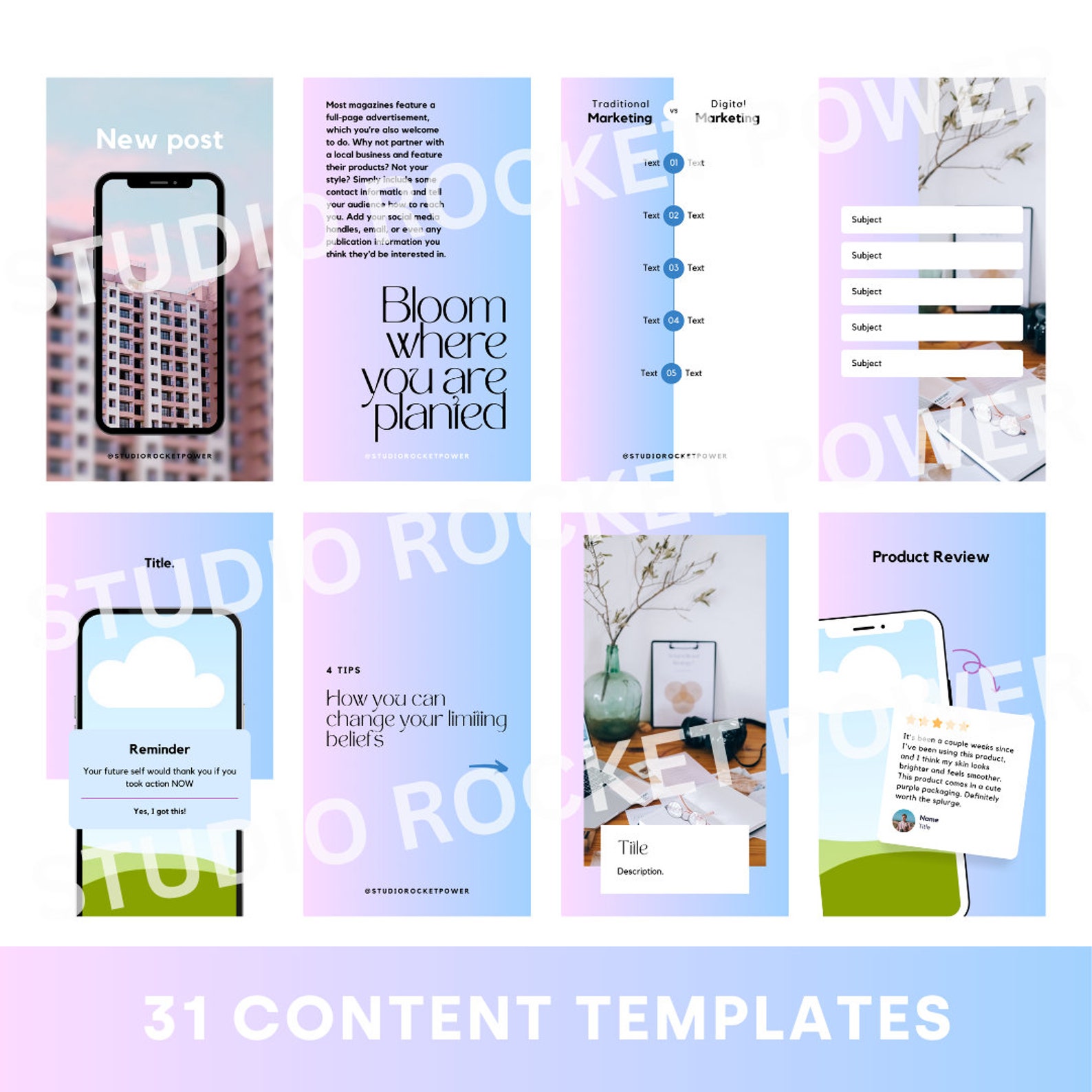 50 Instagram Story Canva Templates Pink Blue Gradient | Create ...