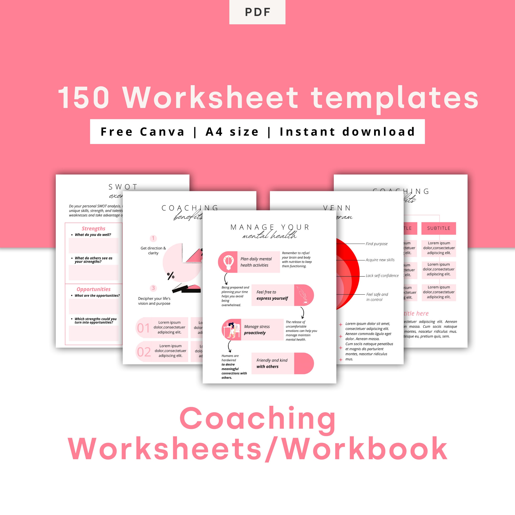 150 Coach Worksheet Template Canva | Pink Worksheets for Course ...
