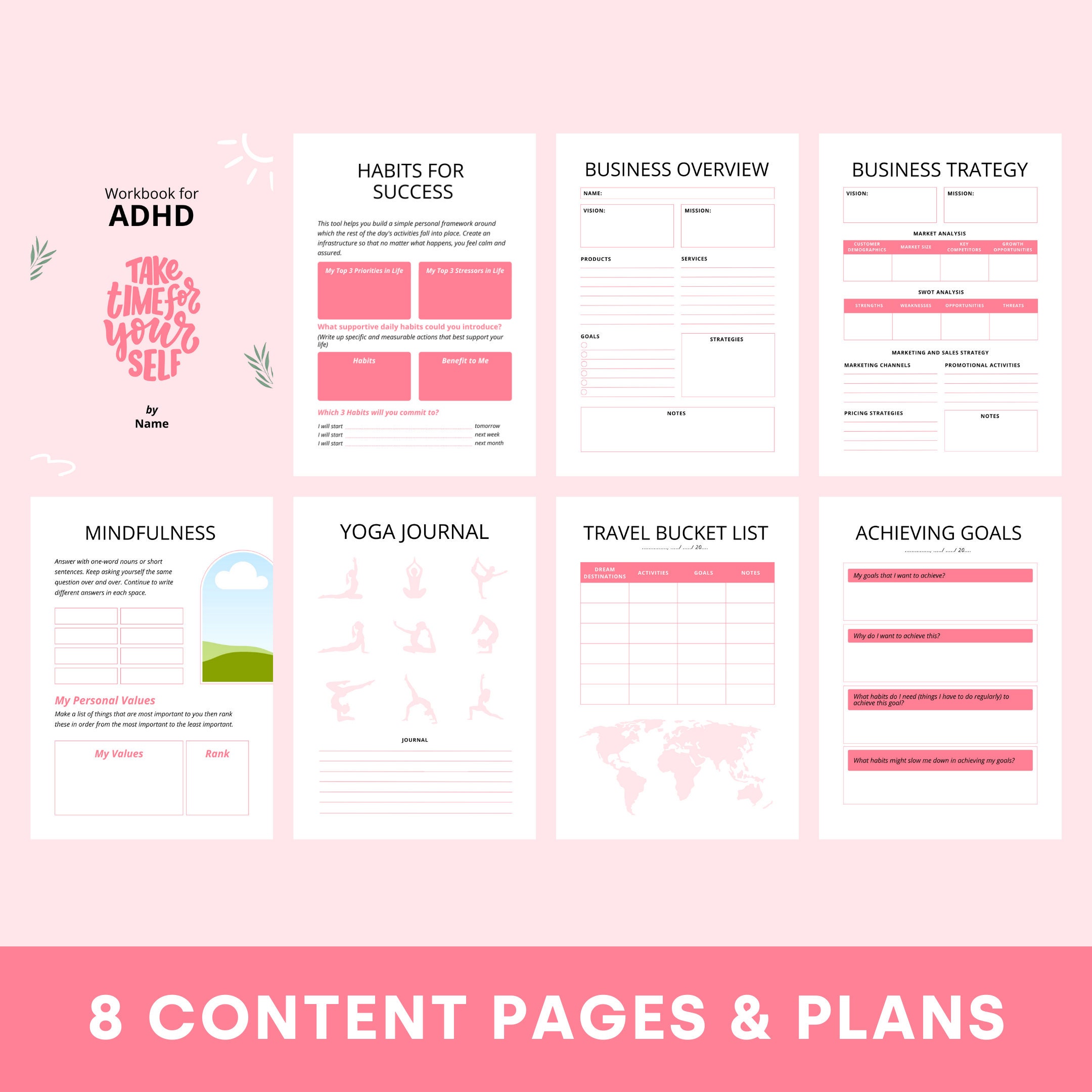 ADHD Workbook Template Canva | Pink ADHD Worksheets for Coaching ...