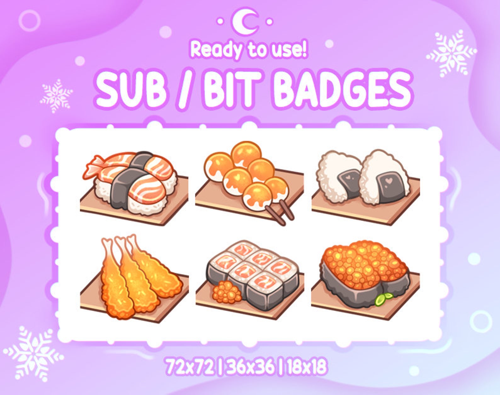 CUTE SUSHI Twitch Sub & Bit Badges | Streamer Emotes | Twitch Graphics ...