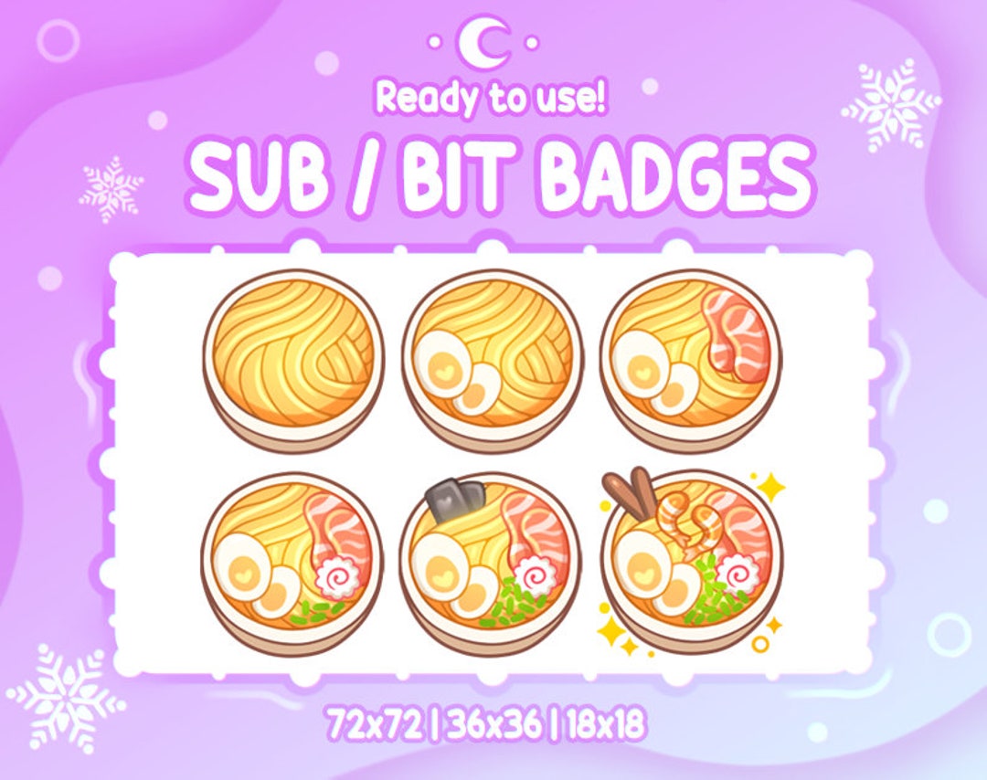 CUTE RAMEN Twitch Sub & Bit Badges | Streamer Emotes | Twitch Graphics ...
