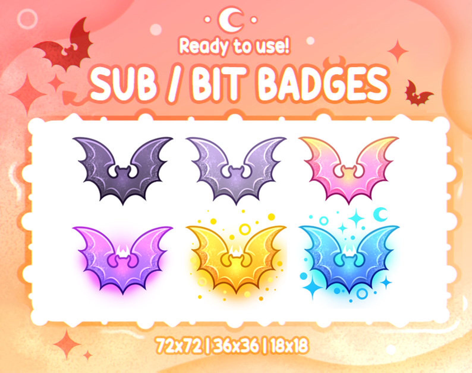 CUTE BAT HALLOWEEN Sub & Bit Badges | Twitch Graphics for Streamers ...