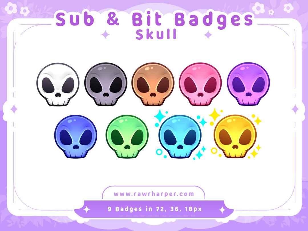 Skull Sub Badges for Twitch, Youtube, Kick, Discord (digital Download ...