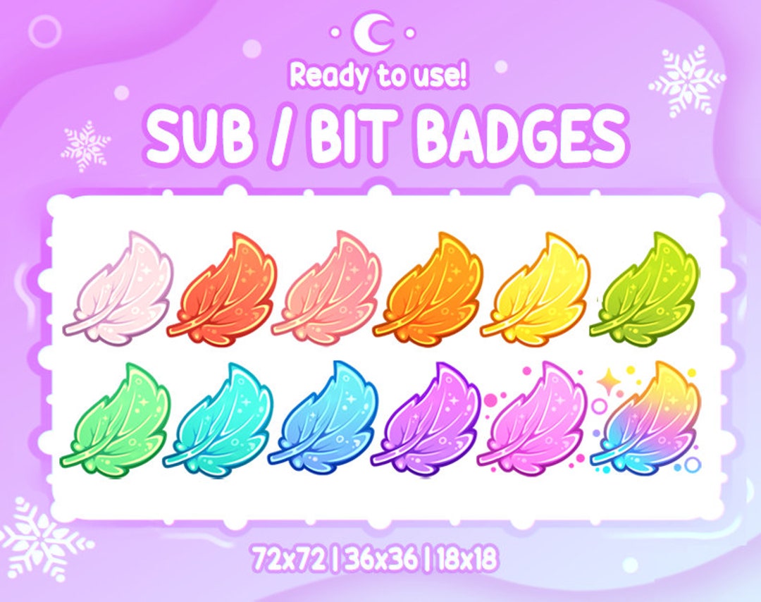 CUTE FEATHER Sub & Bit Badges Big Pack | Twitch Graphics for Streamers ...