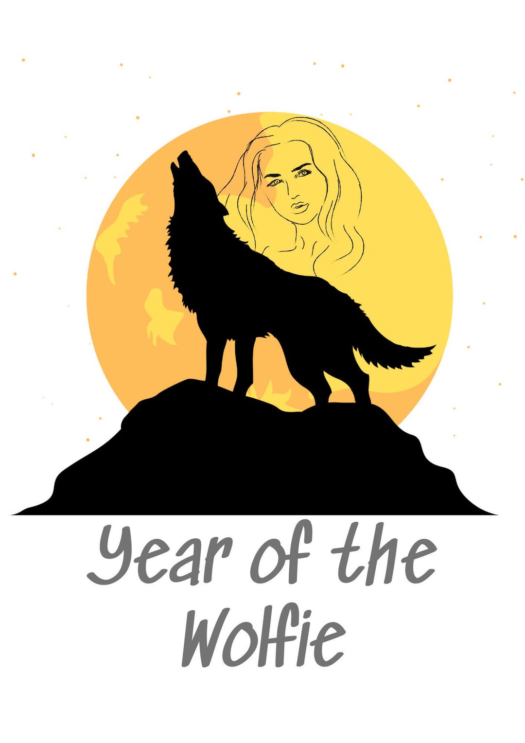 Wolf With Lady Wall Art, Howling Wolf Poster, Digital Download Full Moon Wolfie Illustration ...