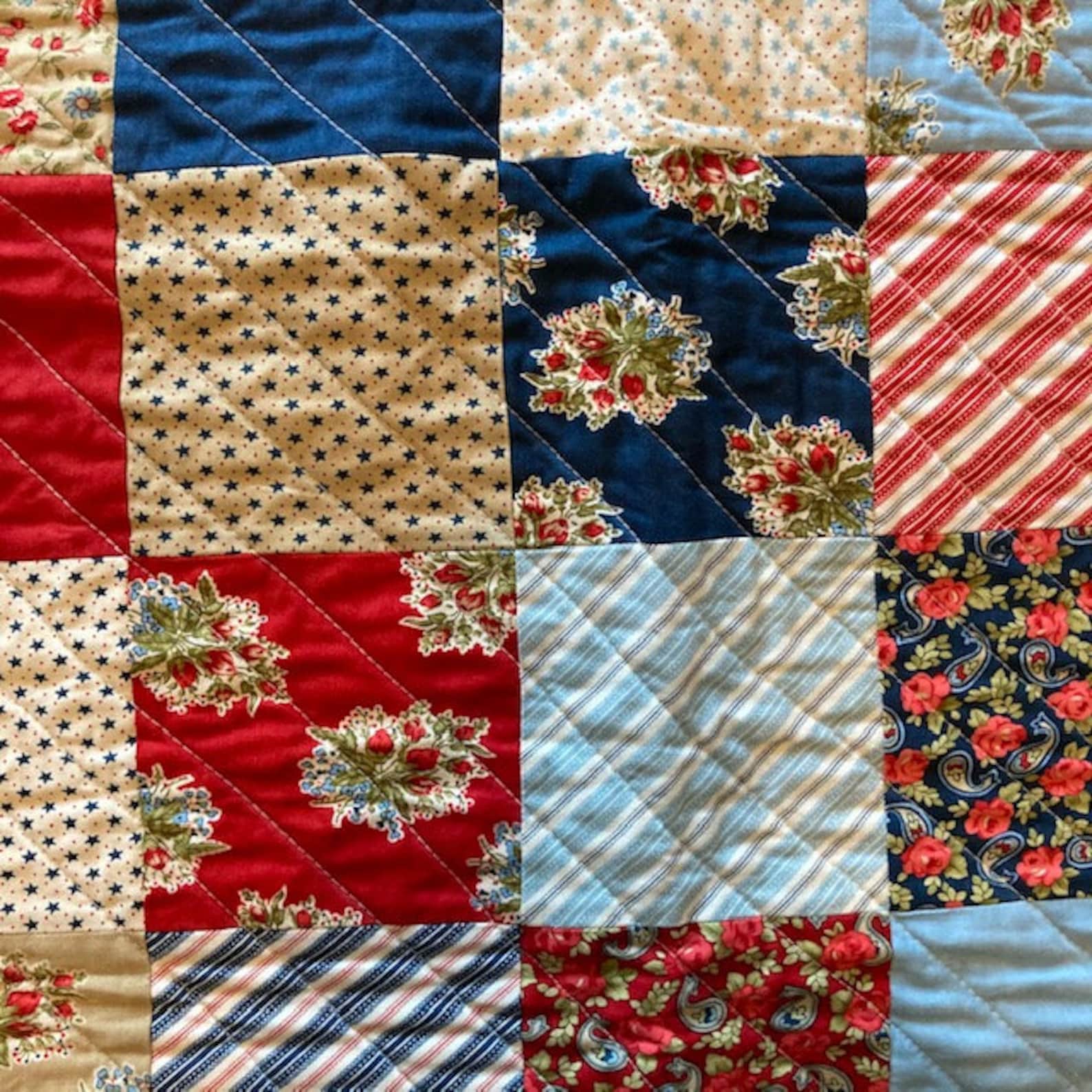 Flower Blue & Red Traditional Patchwork Mix Fabric Baby Quilt - Etsy