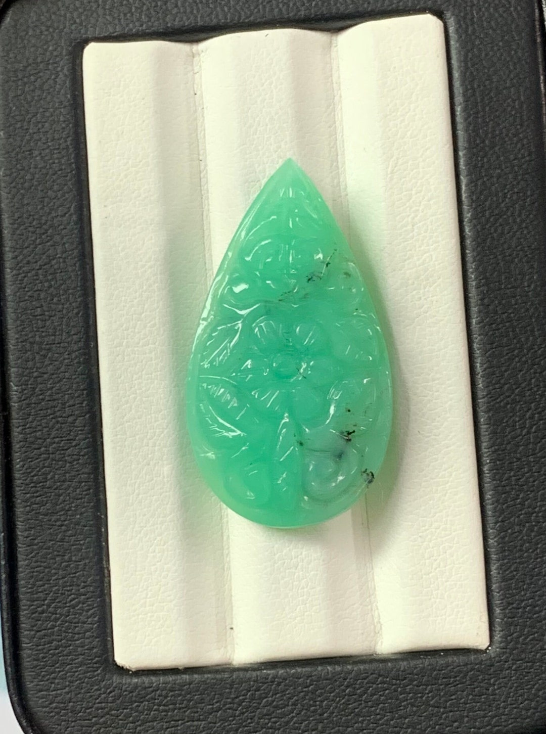 Rare Chrysoprase Carved Stone Grade Quality Pear Shape 34x19 MM Carving ...