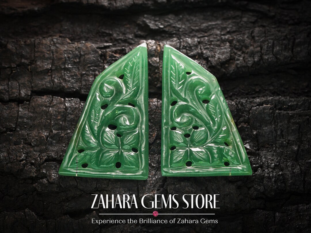 Rare Green Jade Carved Stone Fancy Shape Pair AAA Quality Natural Green ...