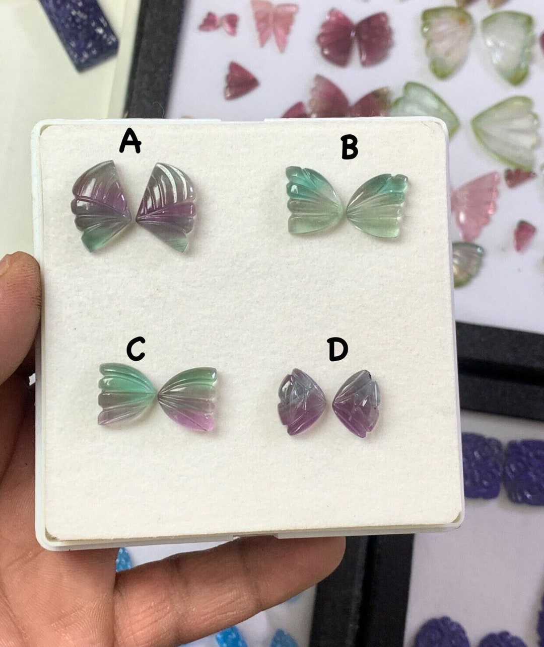 Rare Bio Fluorite Carved Butterflies Pair Gorgeous Quality Carving ...