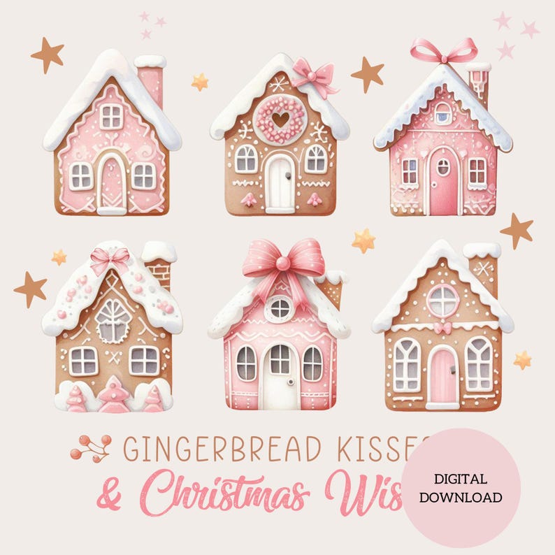 Ginger Bread Kisses and Christmas Wishes, Pink Christmas Wall Art ...