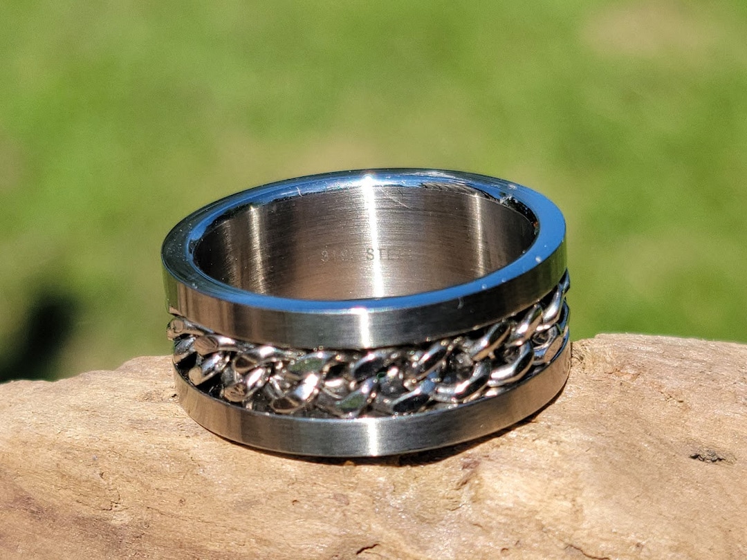 Mens Stainless Steel Ring W/braided Chain Design Size 12 - Etsy