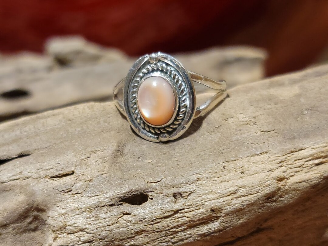 Vintage Pink Mother of Pearl Shell Ring in Sterling Silver Size 7.5 - Etsy