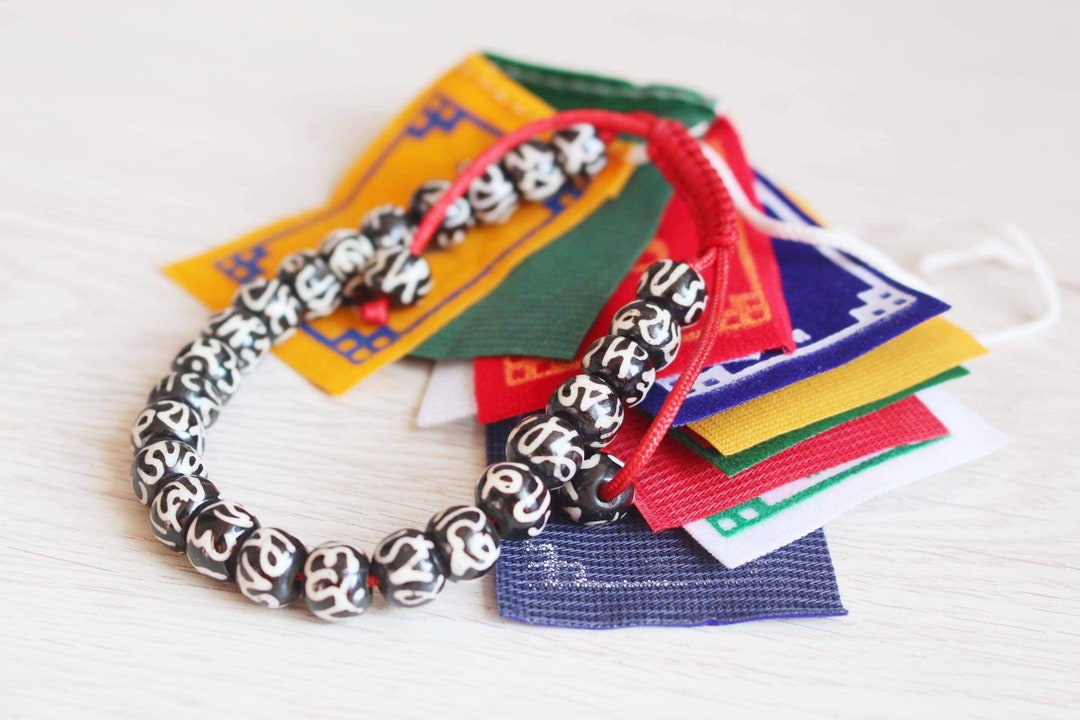 Bone Bracelets / 8mm Mantra Om / Adjustable / Buddha Yoga Wrist Mala ...