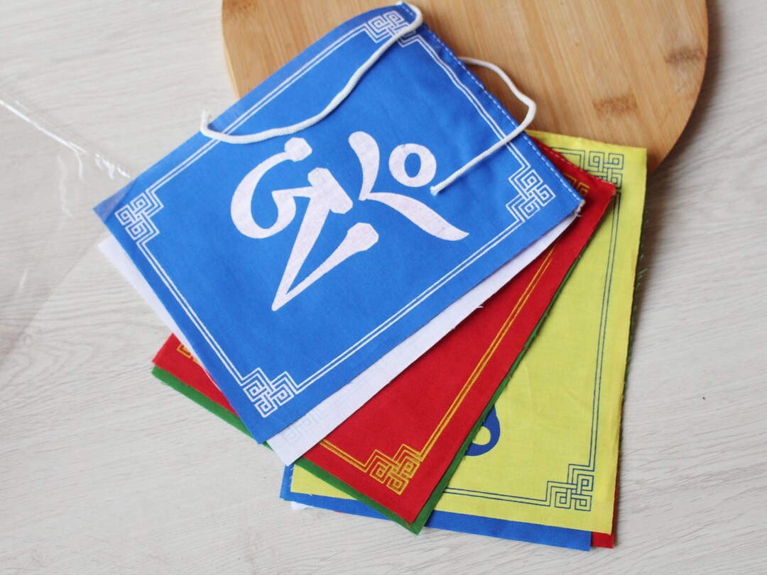 Tibetan Healing 'om' Symbol Prayer Flags / Handmade Cotton 12cm Buddha ...