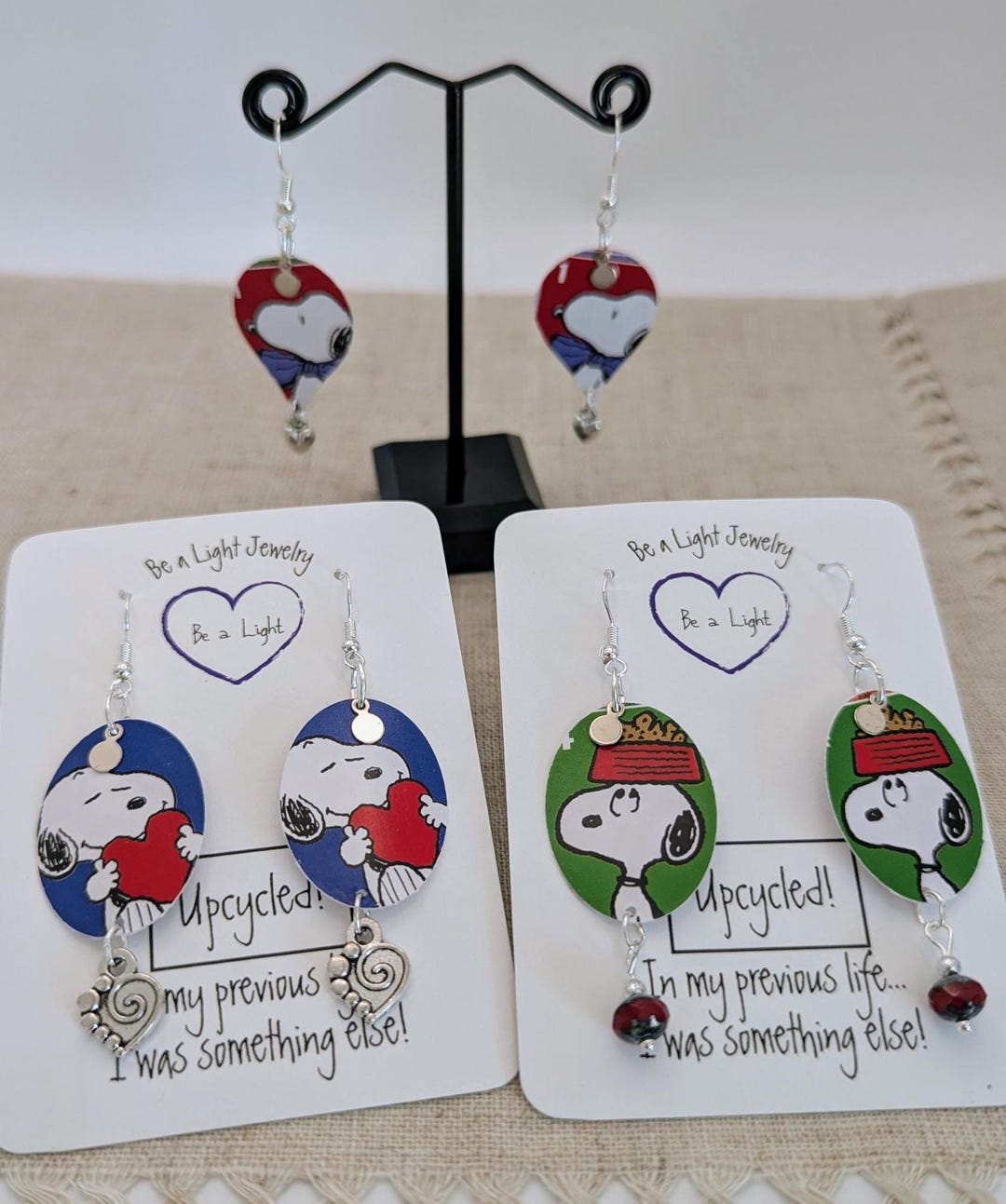 Snoopy Earrings: Upcycled Peanuts Character Jewelry, Sterling Silver - Etsy