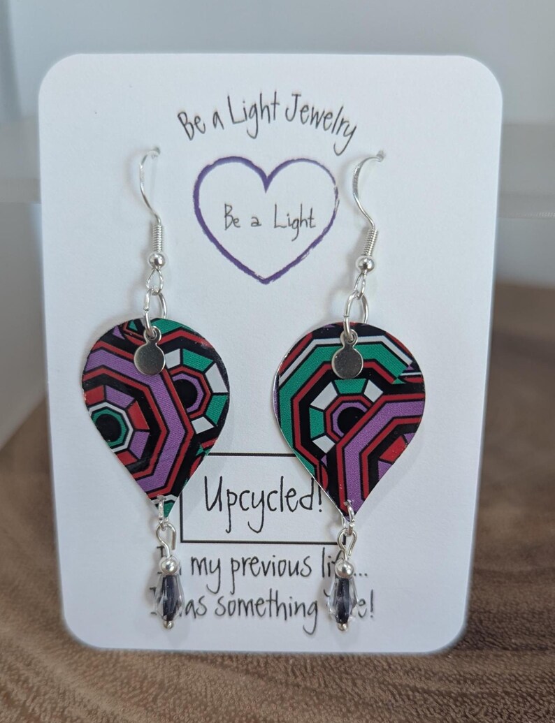 Upcycled Earrings: Geometric Shapes, Purple and Green, Pick Your ...