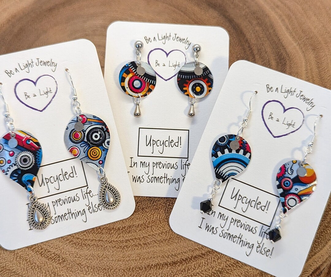 Gear Earrings, Steam Punk Style, PNW, Beer Container, Colorful Earrings ...