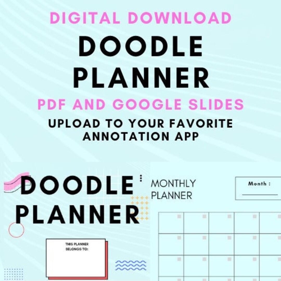 Monthly Digital Doodle Planner, Neon Colors, Eighties, Undated ...