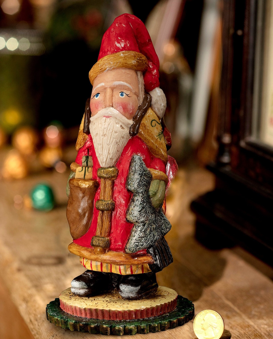 Hand Carved Folk Art Santa Figurine: Winter Pine, Signed & Dated - Etsy