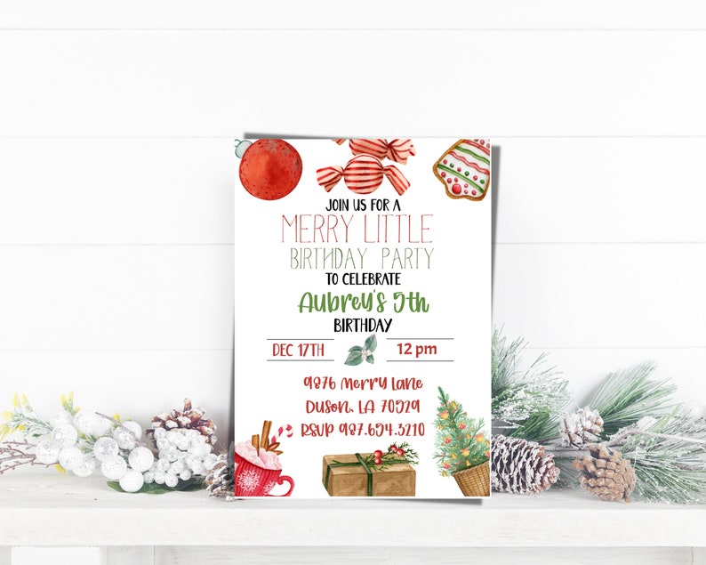 Editable Christmas Birthday Invitation for Girls, Instant Download ...