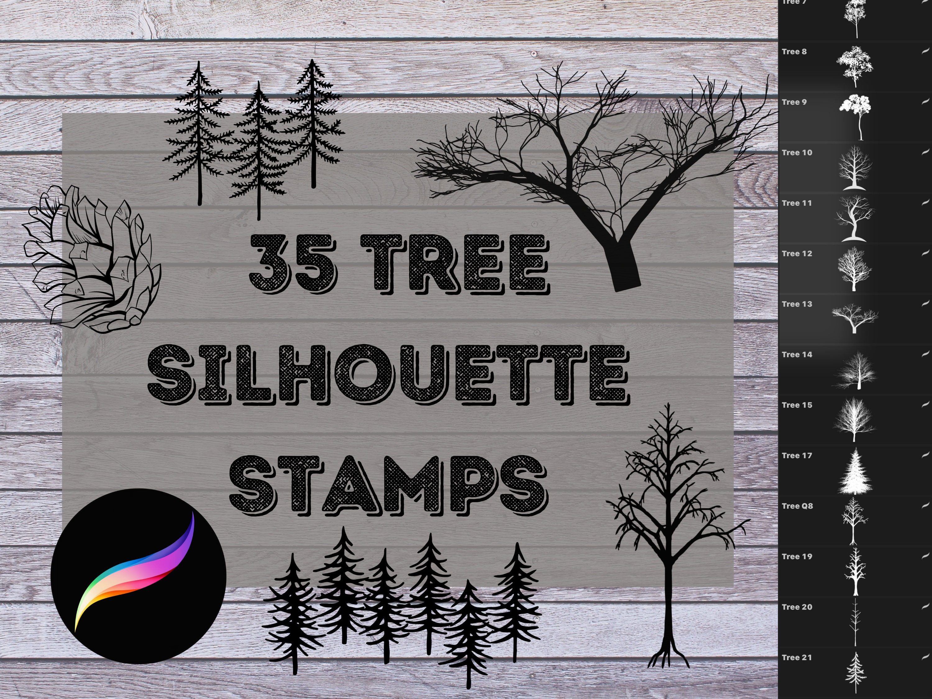 Procreate Tree Silhouette Stamp Pack Best Value Tree Brush - Etsy