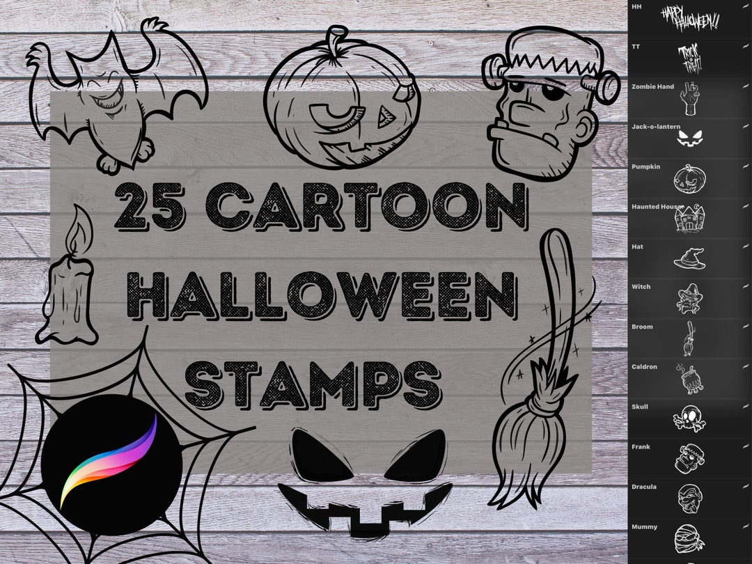 Cartoon Halloween Procreate Stamp Pack Bundle - Brushes for iPad | Kids ...