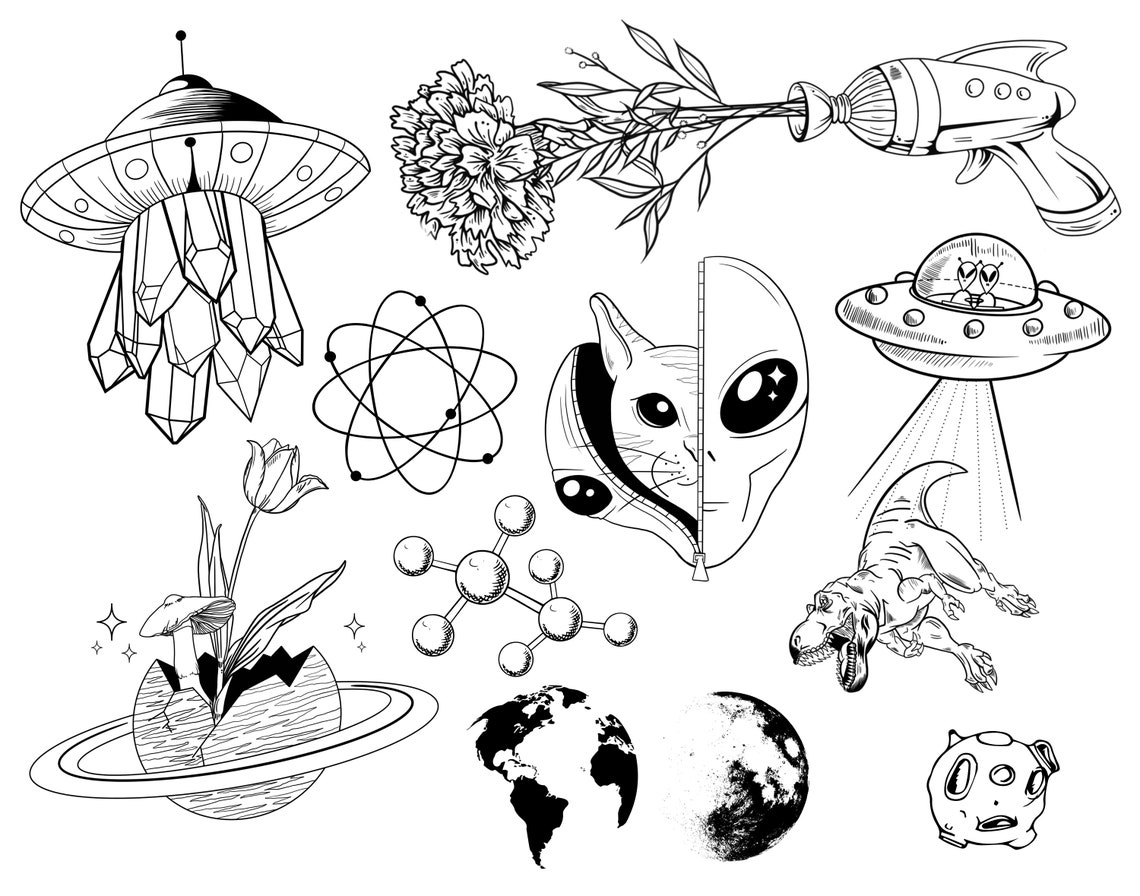 Procreate Tattoo Flash: Space & Astronaut Stamp Pack Tattoo - Etsy
