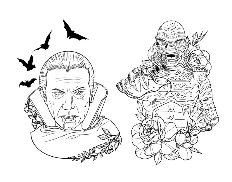 Classic Monsters Tattoo Flash Procreate Stamp Pack Bundle - Brushes for ...