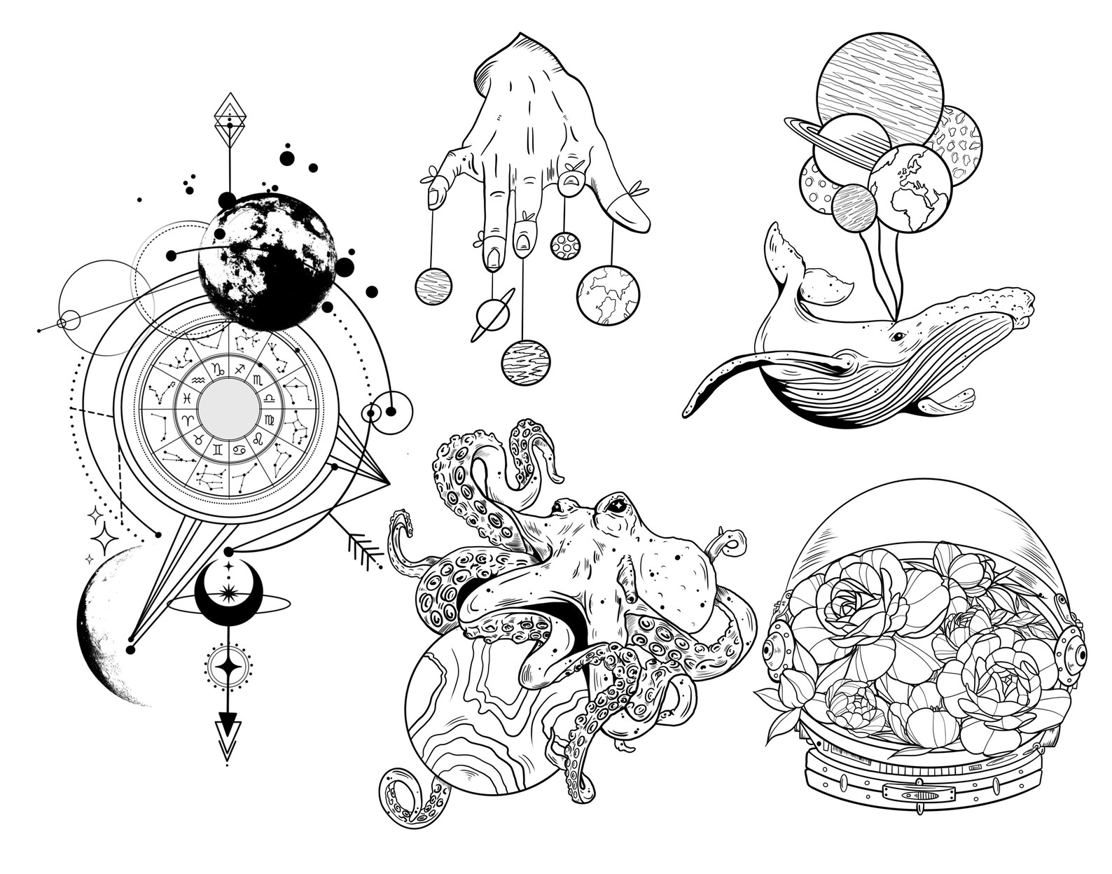 Procreate Tattoo Flash: Space & Astronaut Stamp Pack Tattoo - Etsy