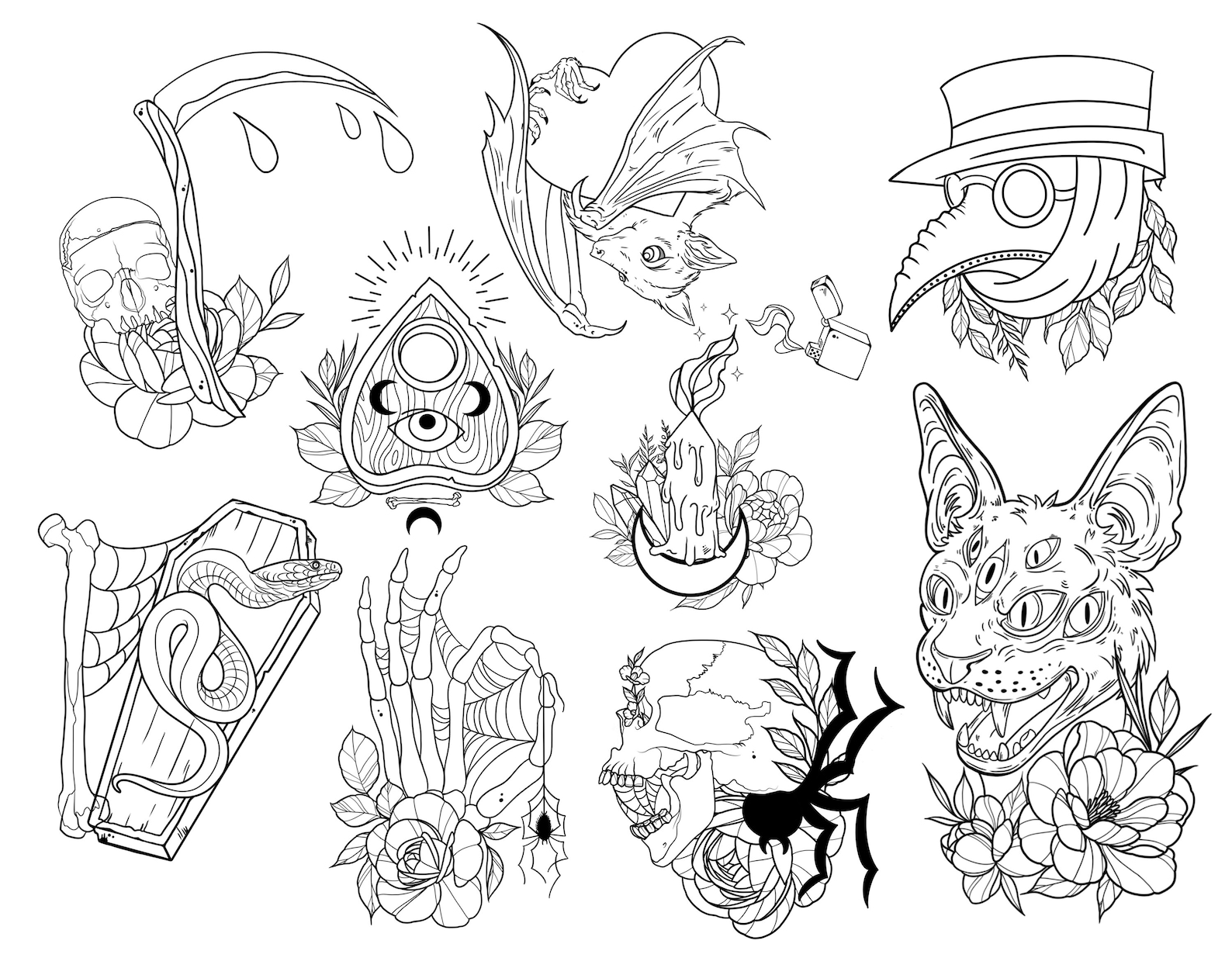 Halloween Tattoo Flash Procreate Stamps - Brush Bundle for iPad ...