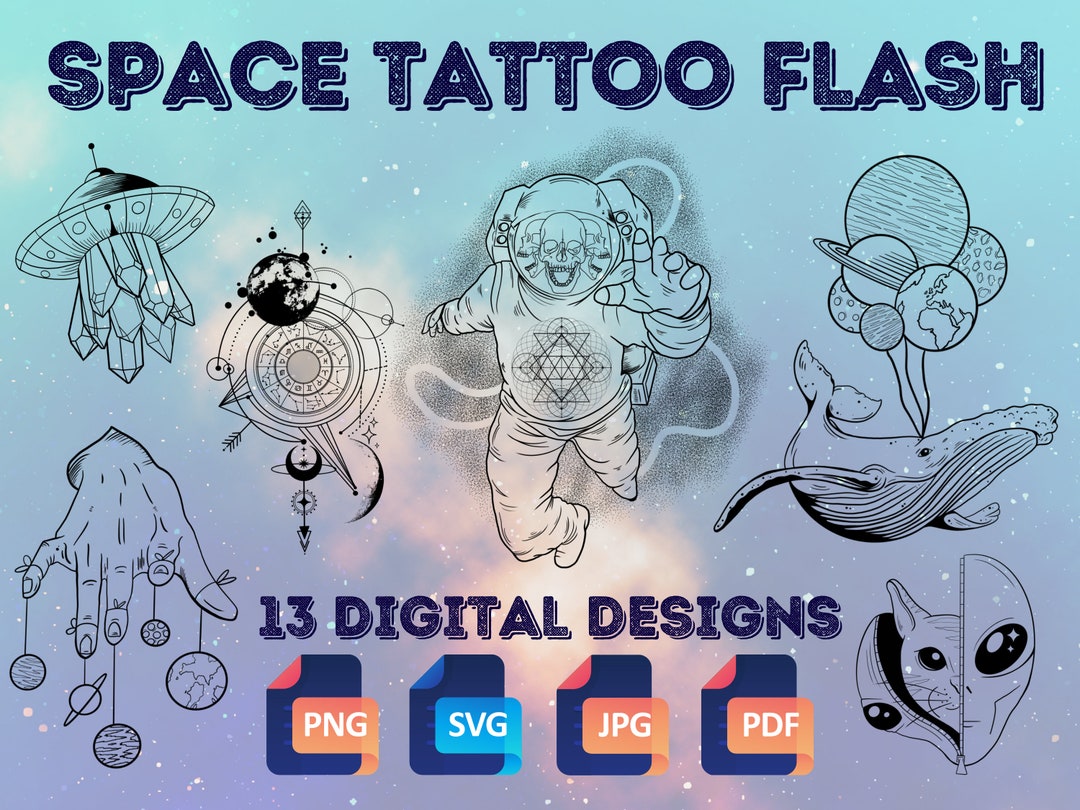 Space - Planets - Aliens & Astronaut Tattoo Flash | PNG/SVG Digital ...