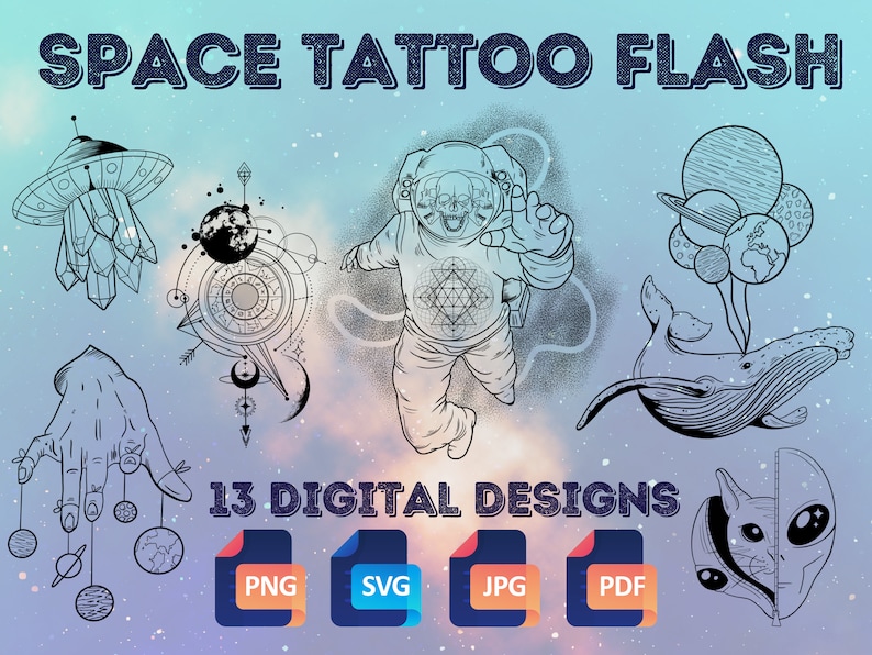 Space - Planets - Aliens & Astronaut Tattoo Flash | PNG/SVG Digital ...