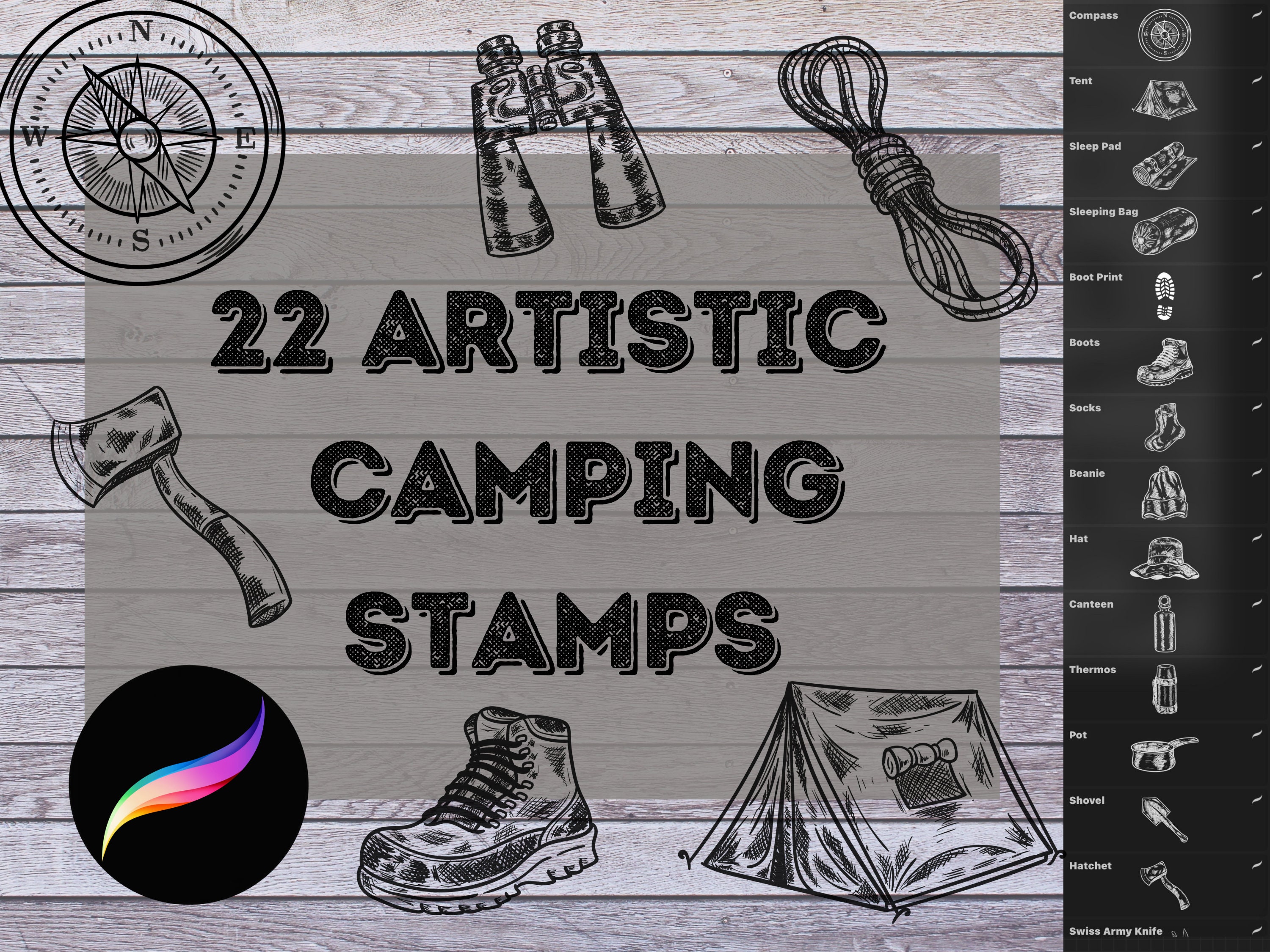 Procreate Camping & Mountaineering Stamp Pack Brush Bundle - Etsy