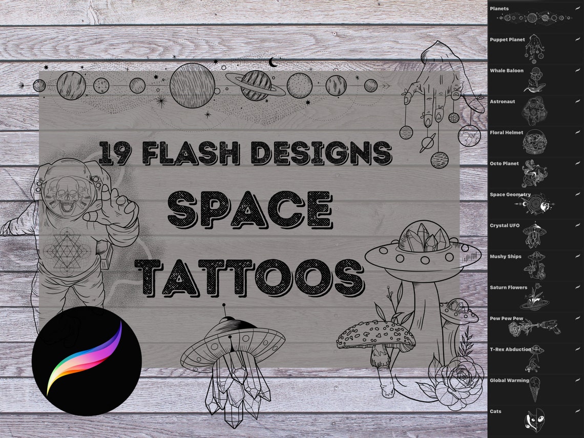 Procreate Tattoo Flash: Space & Astronaut Stamp Pack Tattoo - Etsy