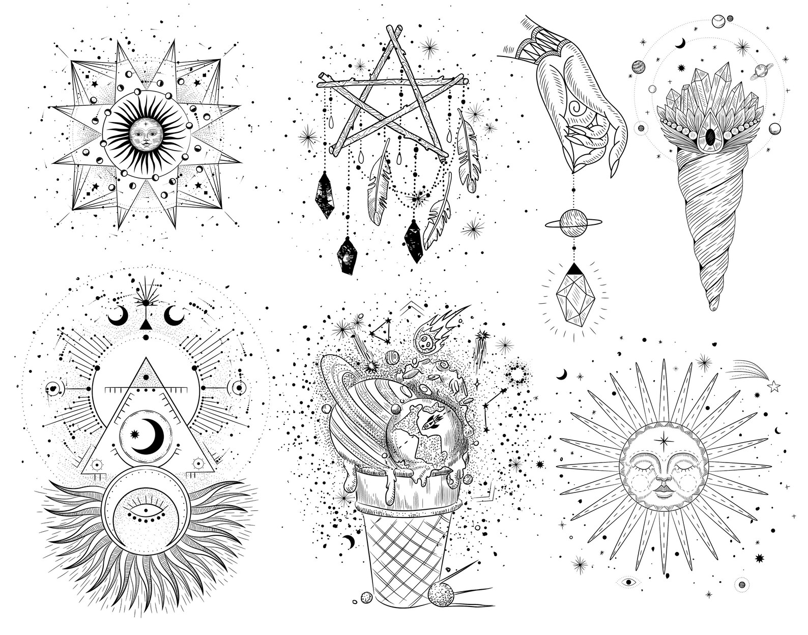 Procreate Tattoo Flash: Celestial & Stars - Solar Vibes Stamp Pack ...
