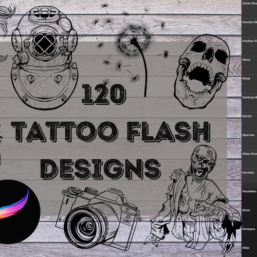 Classic Monsters Tattoo Flash Procreate Stamp Pack Bundle - Etsy
