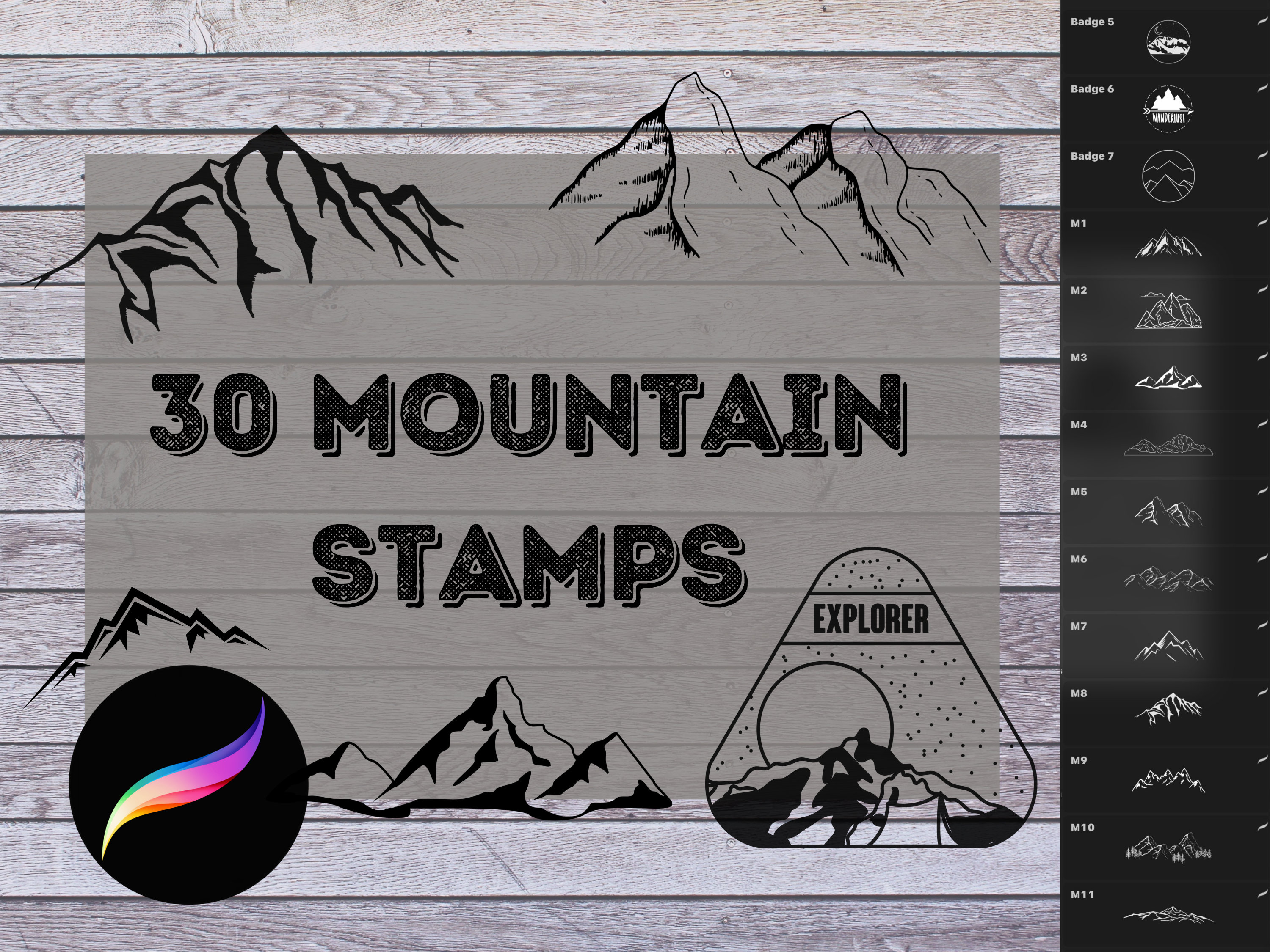 Procreate Mountain Stamp Pack - Mountain Brushes for iPad | Wilderness ...